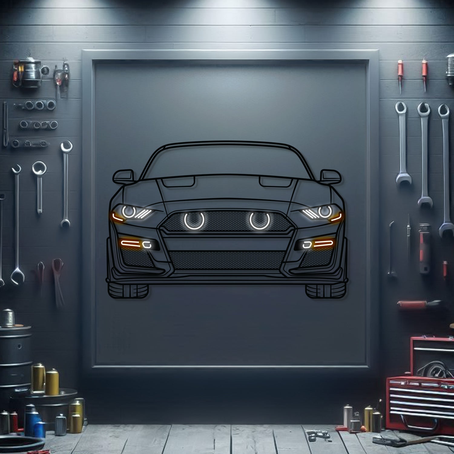 2020 Mustang With GT500 Bumper Front View Metal Neon Car Wall Art - MT ...