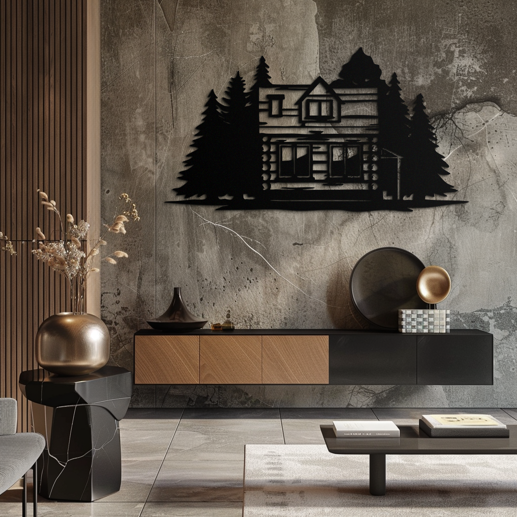 Mountain Log Cabin Metal Wall Art – Nature Inspired Outdoor Wall Decor ...