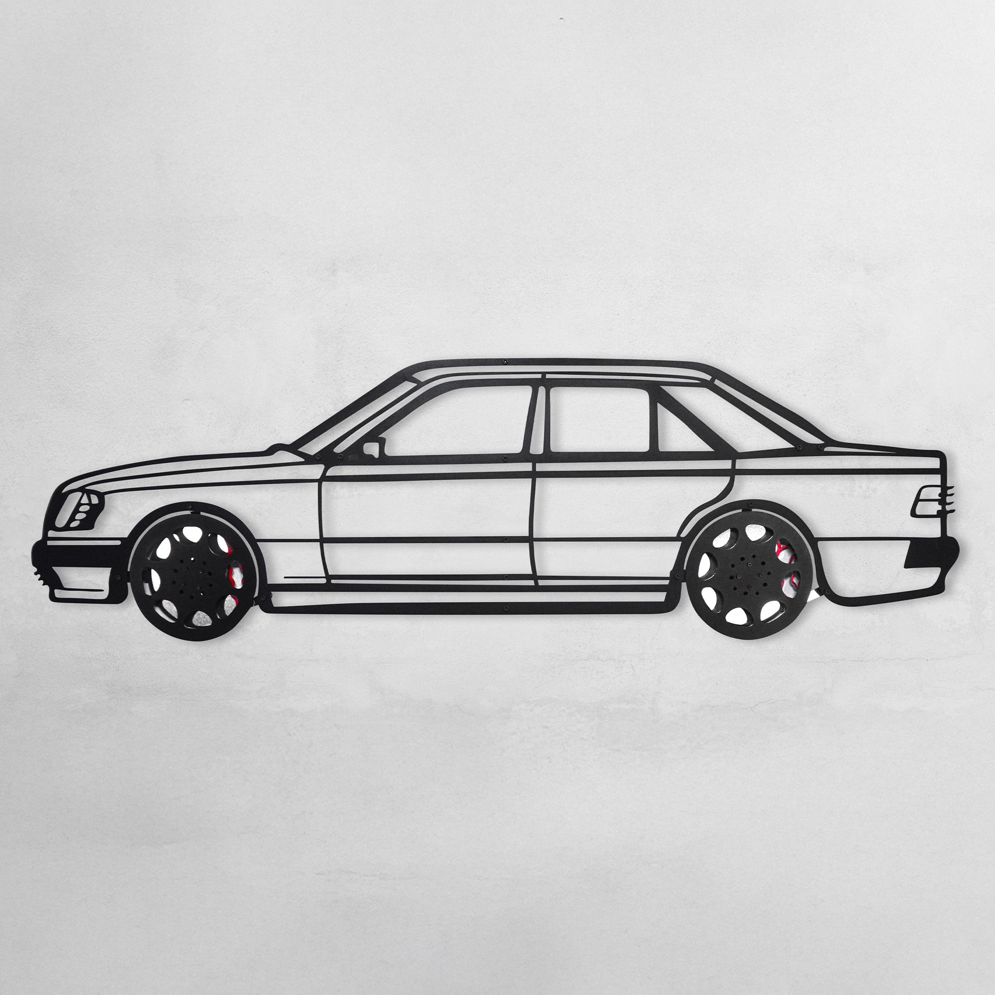 Mercedes W124 Wall Art – Classic Steel Silhouette with Spinning Wheels ...